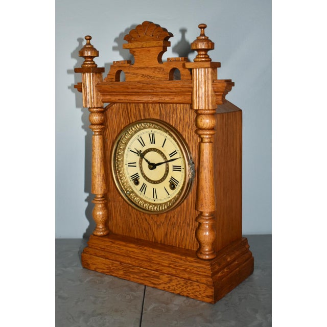 Antique Oak Victorian Style Carved Mantel Clock W/Pendulum | Chairish