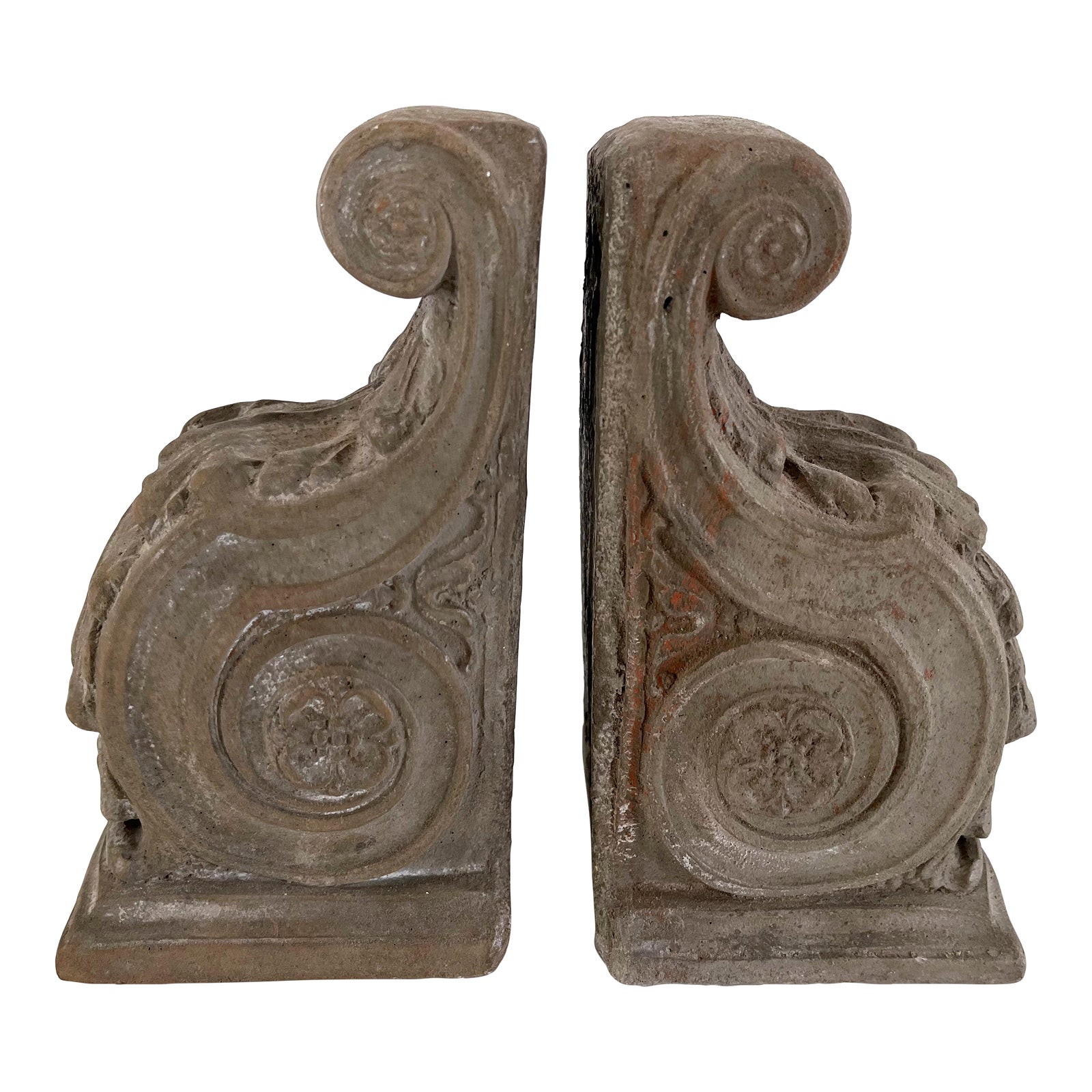 Vintage Scroll Acanthus Leaf Pottery Bookends | Chairish