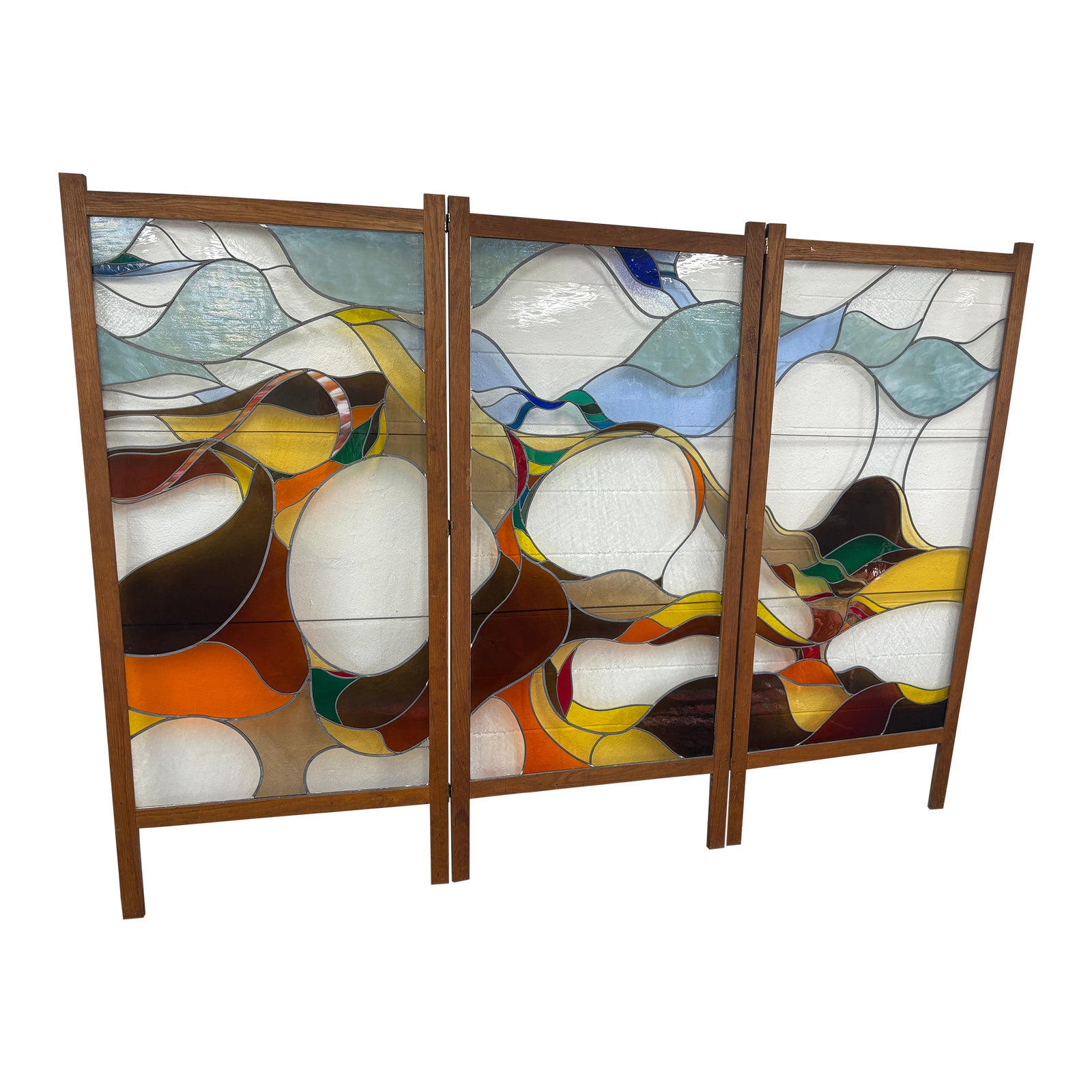 Abstract Stained Glass Folding Screen Room Divider | Chairish