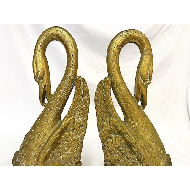 Antique Paul Poiret Style Art Deco Brass Swan Andirons by Bennett- a ...