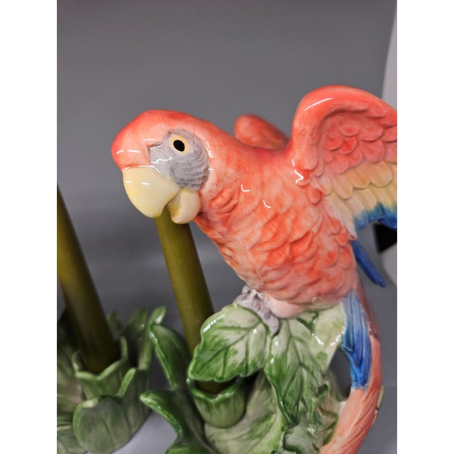 Vintage 1986 Fitz and Floyd Japan Parrot Macaw Pair Candlestick Candle ...