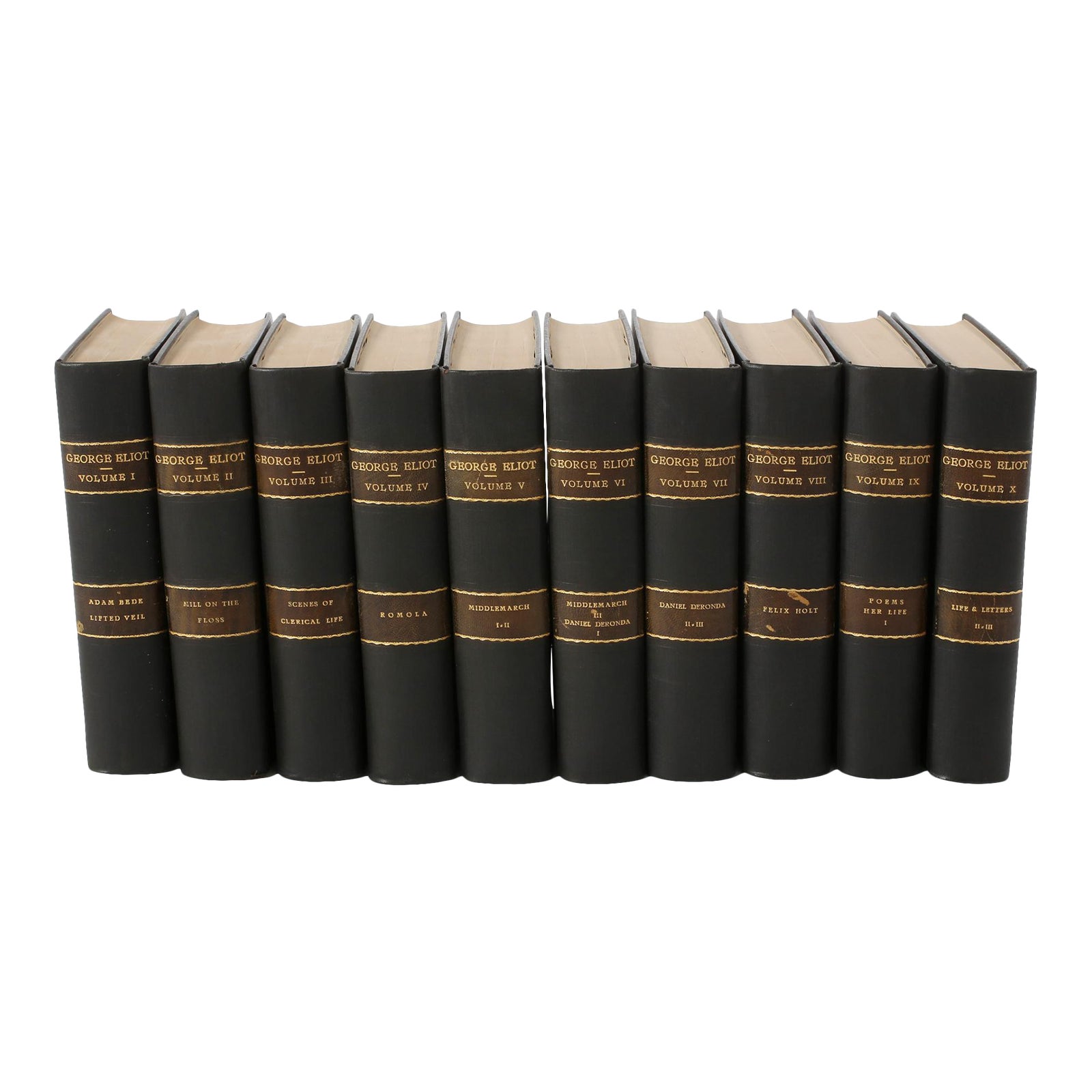 Collection Leather-Bound Library Book Set / Ten | Chairish