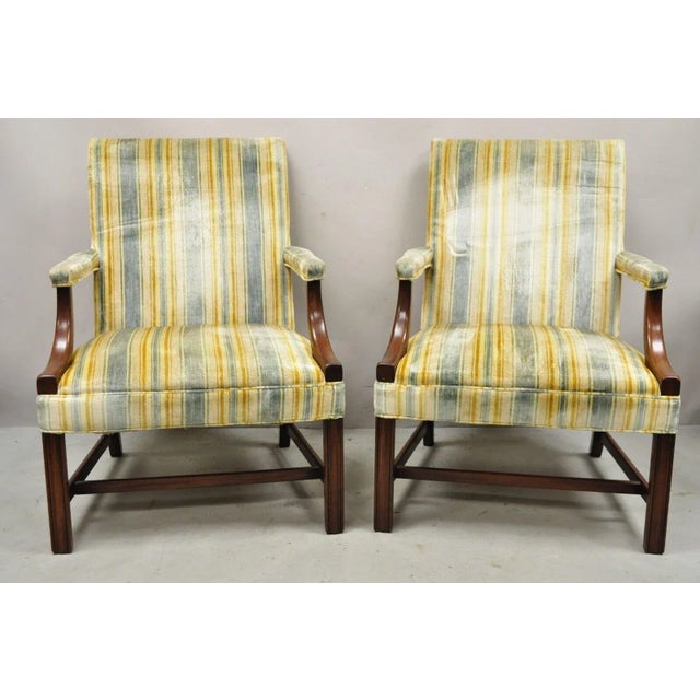 Vintage W&j Sloane Mahogany Frame Edwardian Style Library Arm Chairs ...