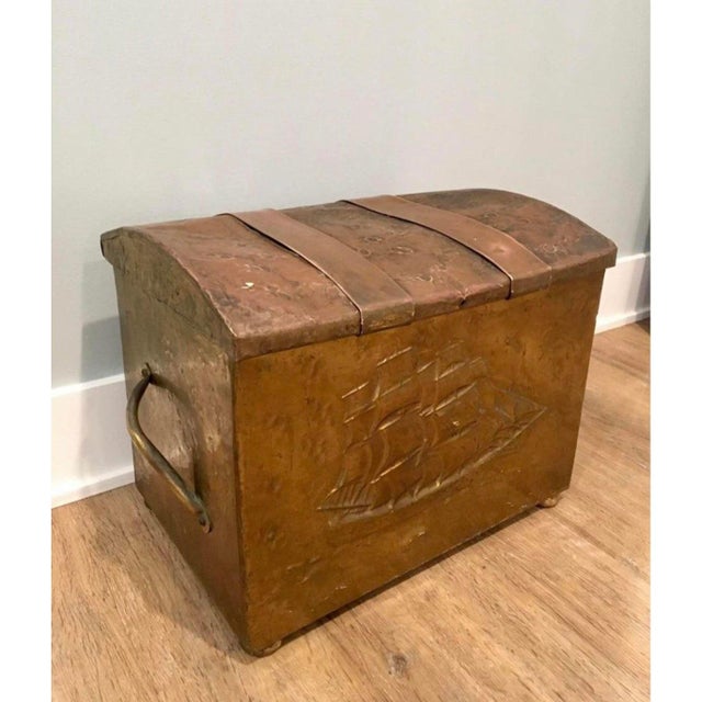 Early 20th Century Hammered Brass Kindling Box | Chairish