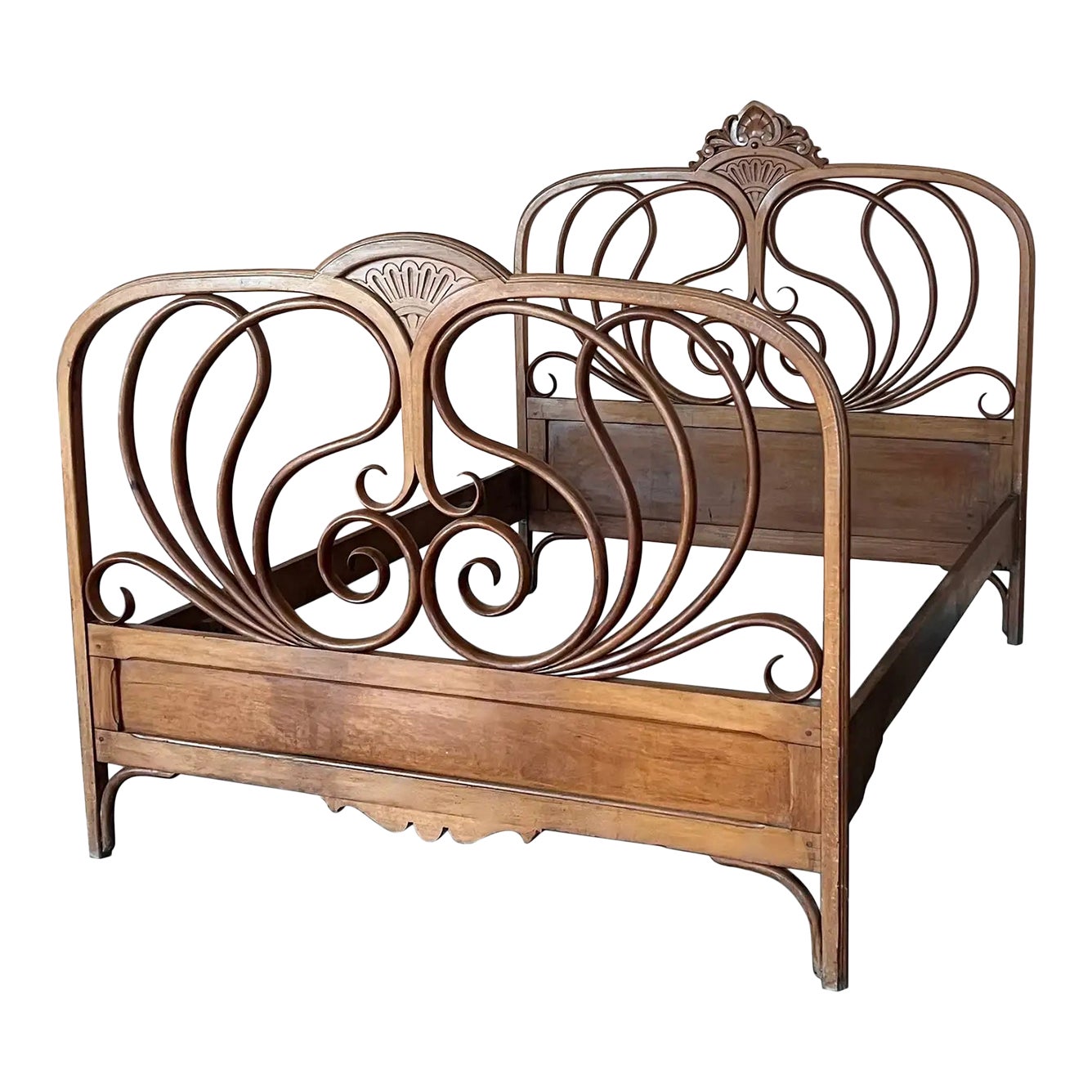 Austrian Bentwood Queen Sized Bed by Jacob & Josef Kohn, 1900 | Chairish