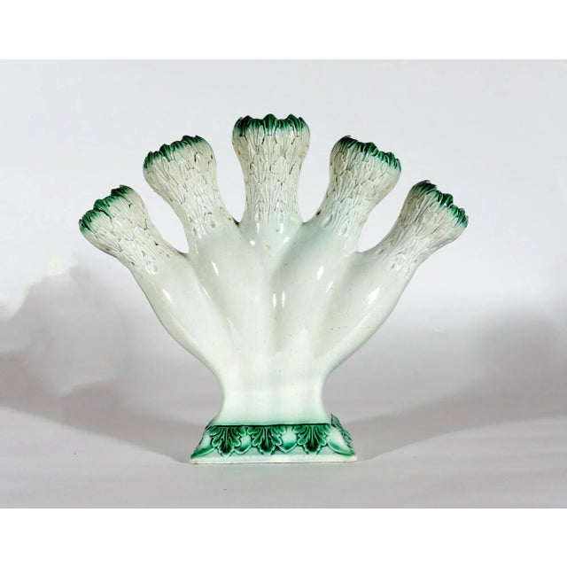 18th-Century Creamware Flower Finger or Quintell Vase With Green Molded ...