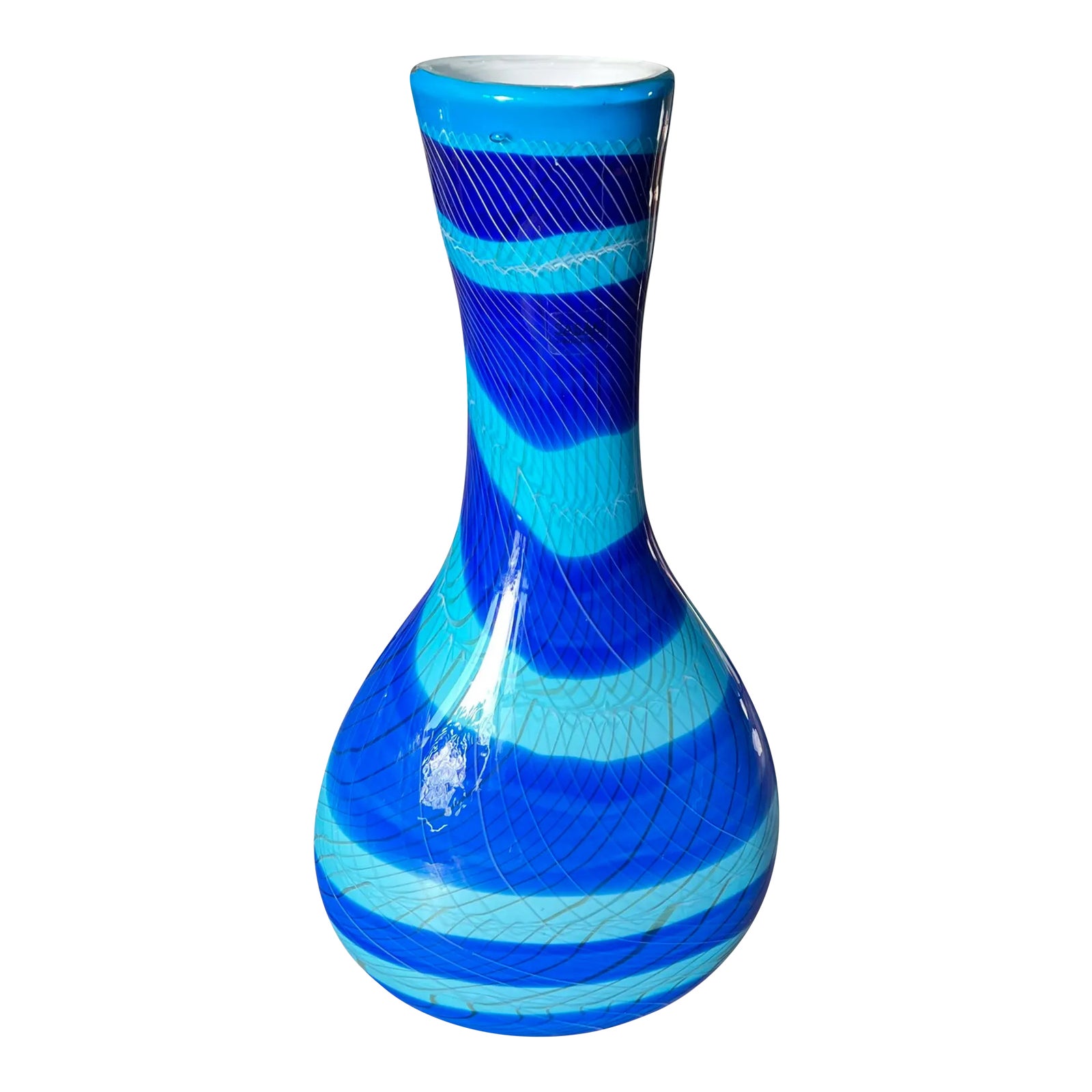 Sasaki Blue Net Pattern Art Glass Vase | Chairish