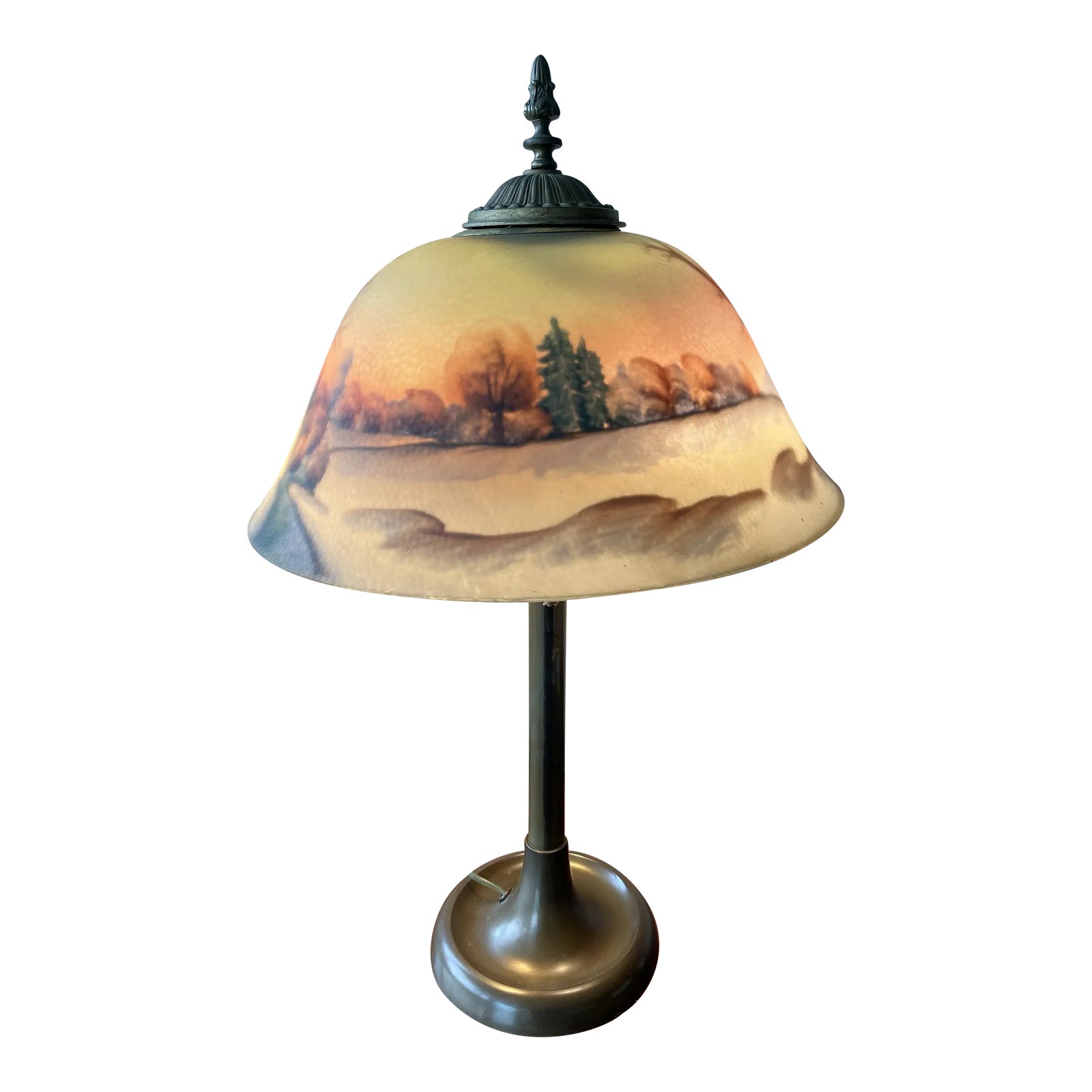 Antique Large Reverse Hand Painted Lamp | Chairish