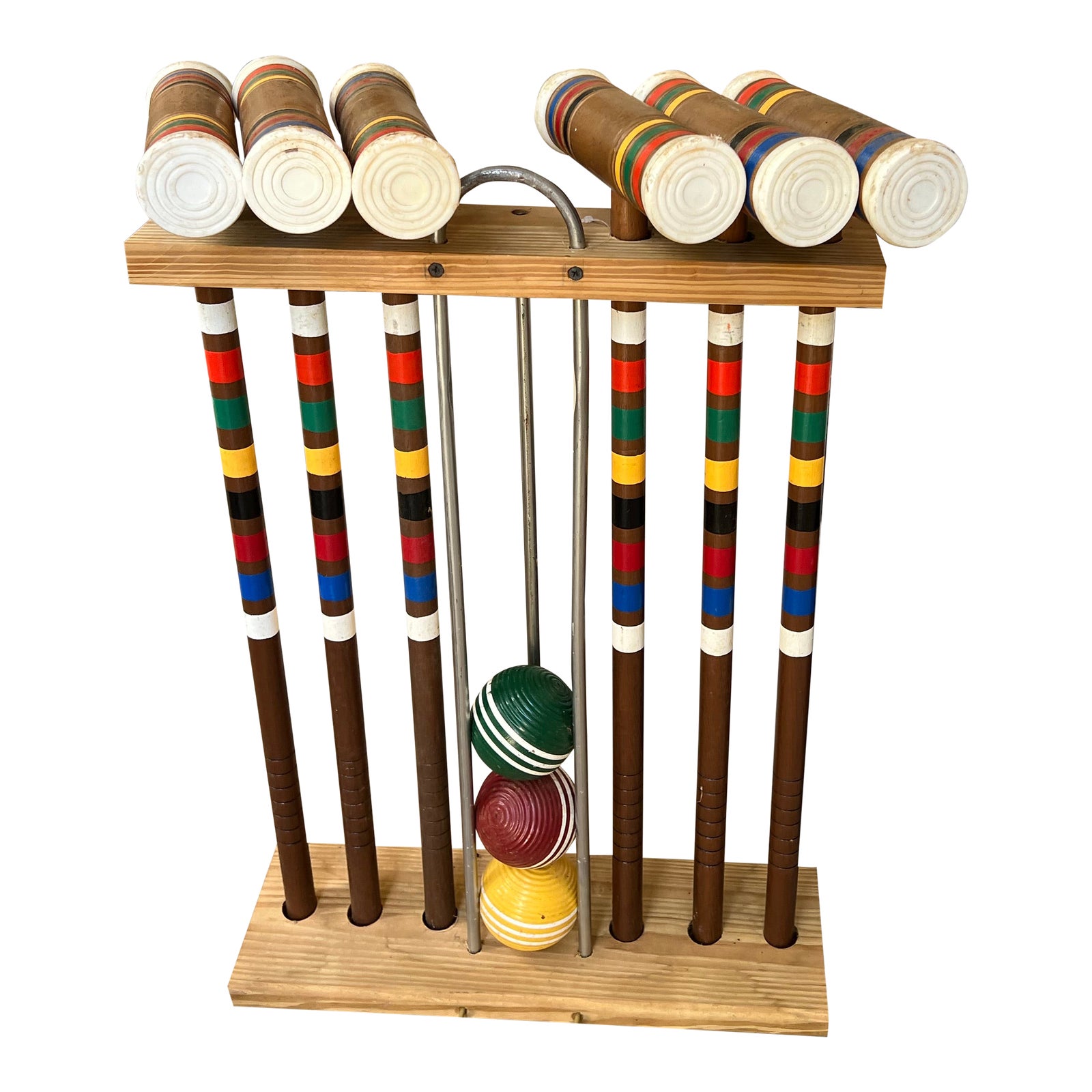 Vintage Wooden Croquet Game Set and Holder- 10 Pieces | Chairish