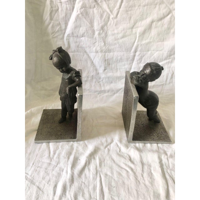 1970s Italian Bookends in Bronze Depicting Little Girl and Little Boy ...
