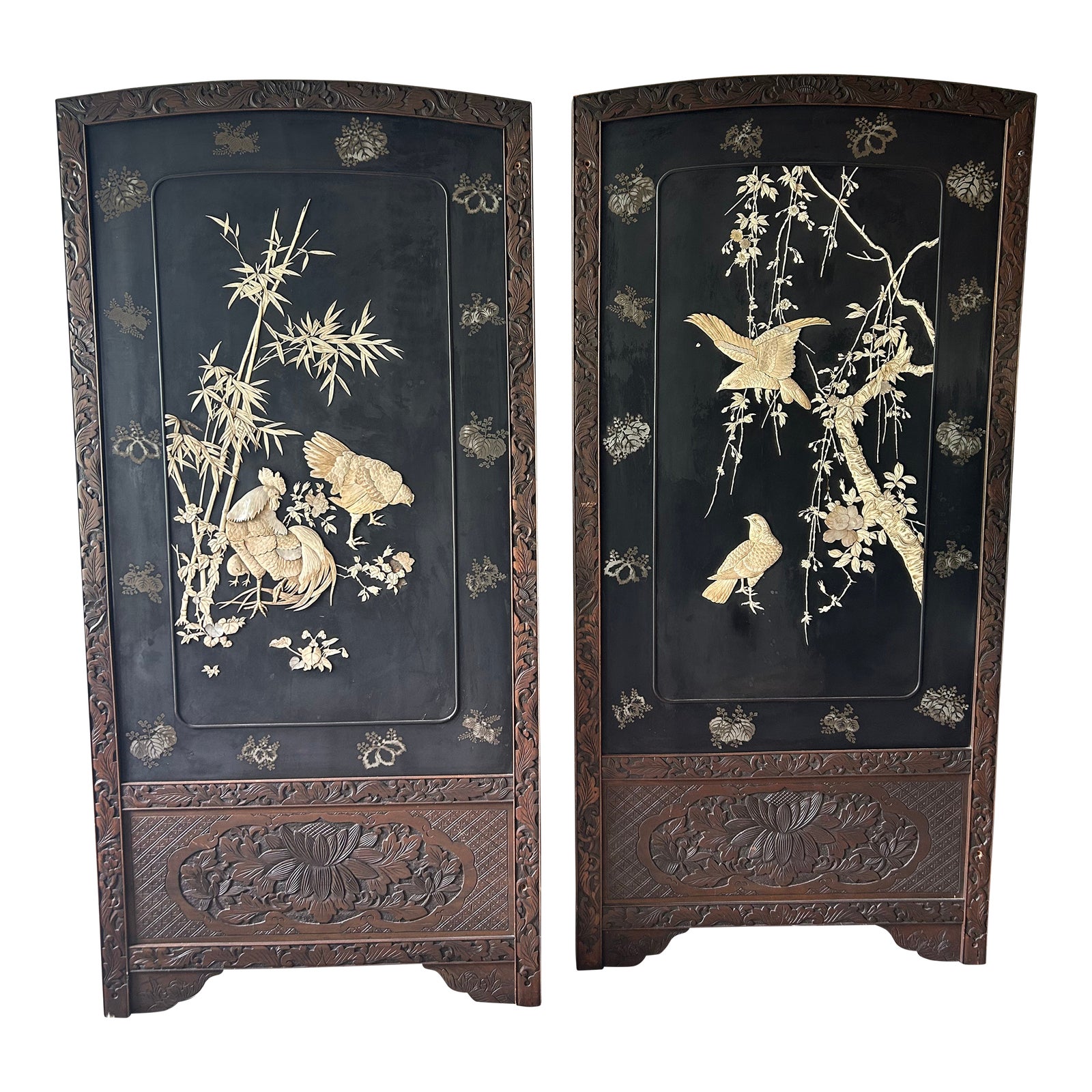Pair of Chinoiserie Panels With Bone Detail | Chairish