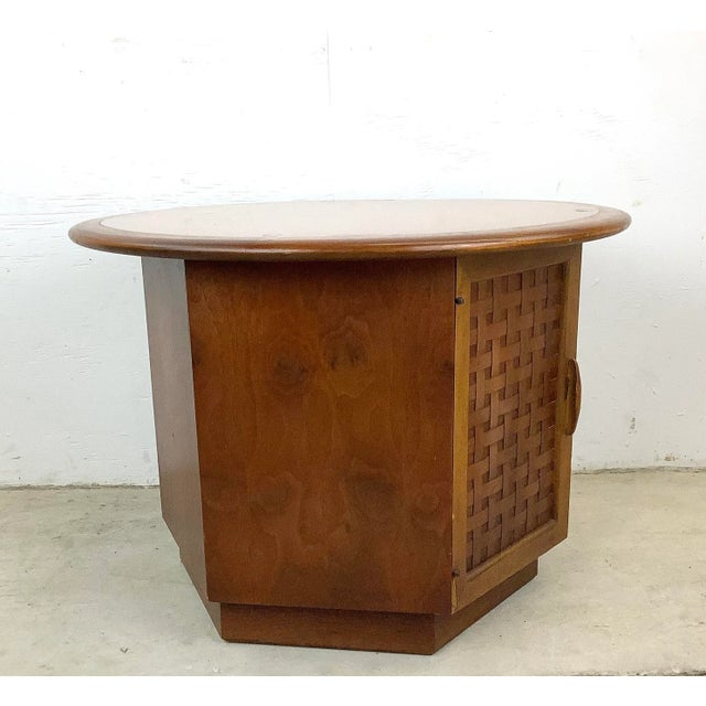 Vintage Modern Round Basketweave End Table by Lane | Chairish