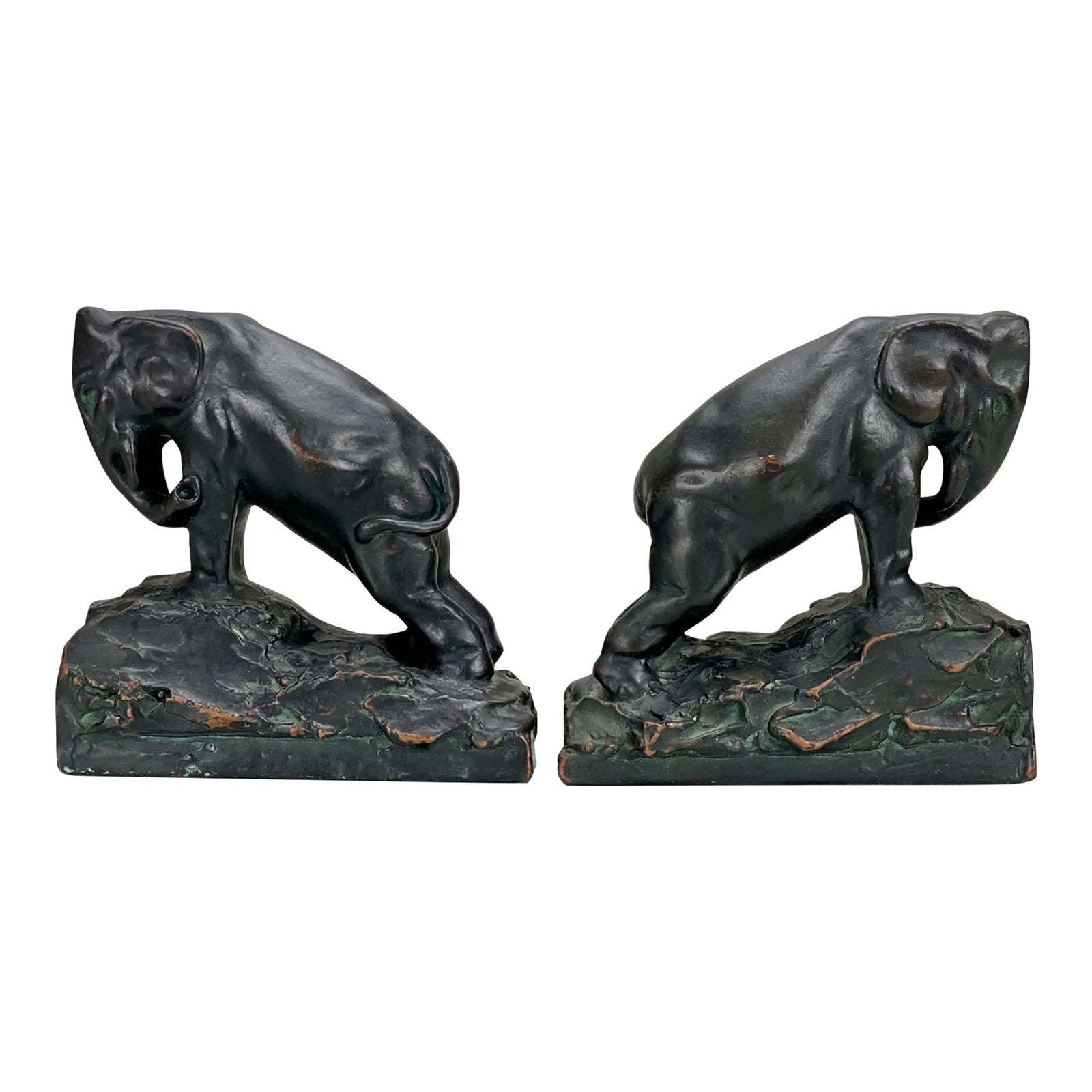 Vintage Art Deco Chalkware Elephant Library Bookends - a Pair | Chairish