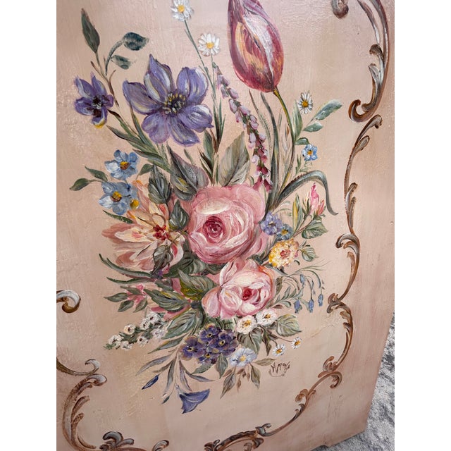 Vintage Hand Painted Floral Tri-Fold Fireplace Screen | Chairish