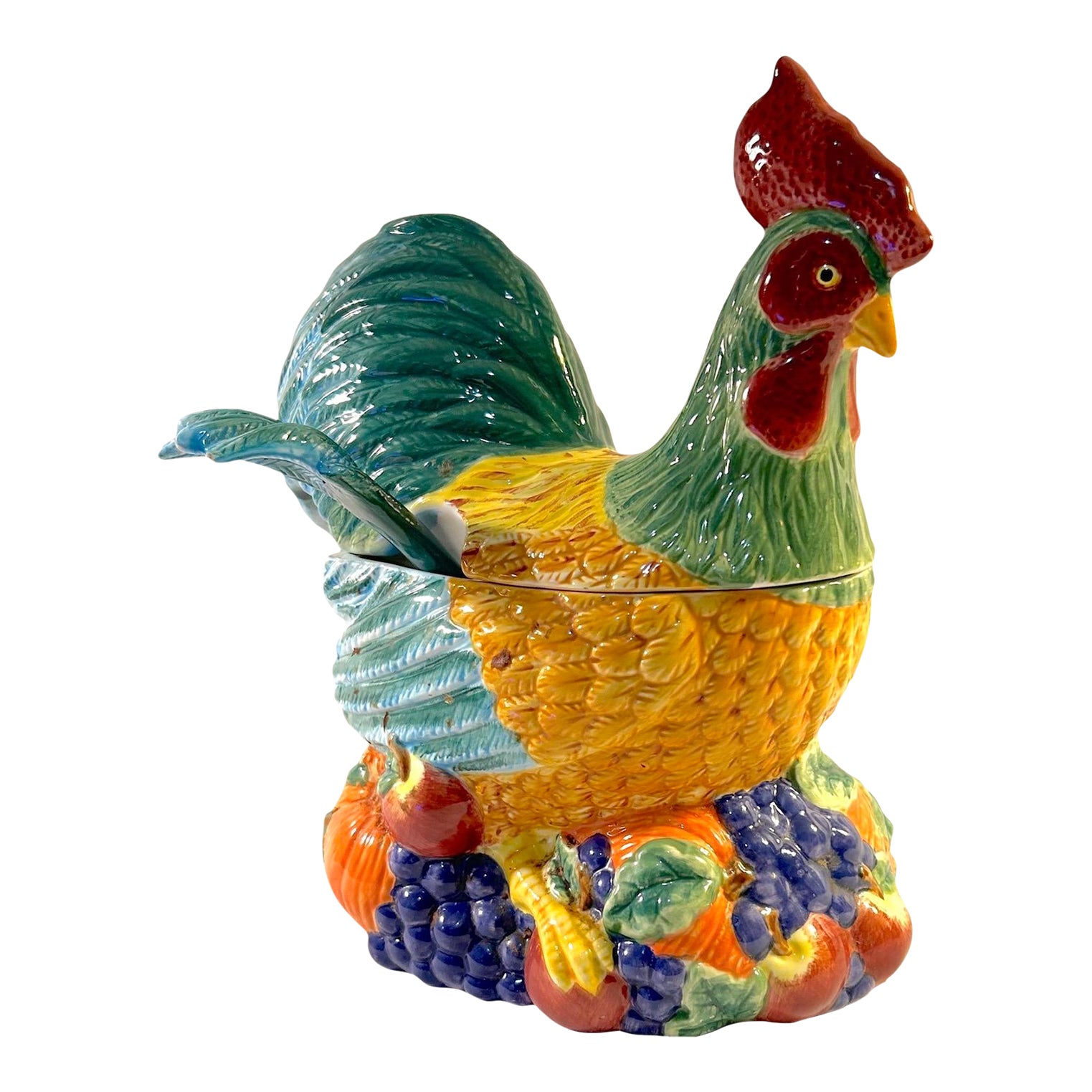 Vintage Italian Majolica Hand-Painted Hen Chicken Rooster Tureen ...