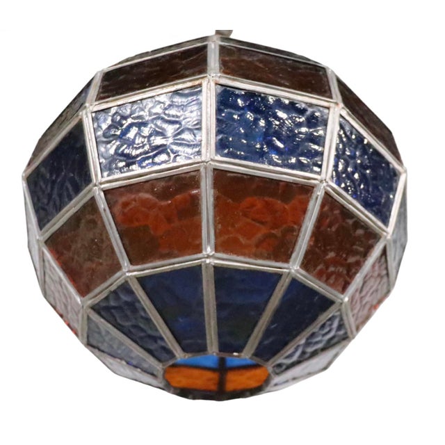 Leaded Ball Fixture With Geometric Textured Glass Block Surface C 1960/ ...