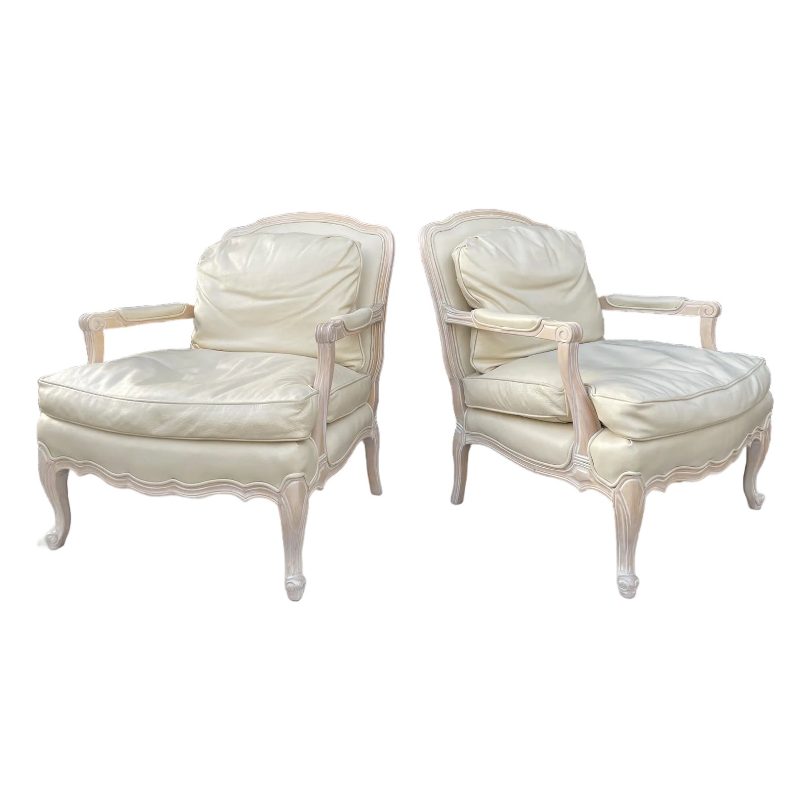 Vintage 1990s Sam Moore Bergère Chairs in Ivory Genuine Leather ...