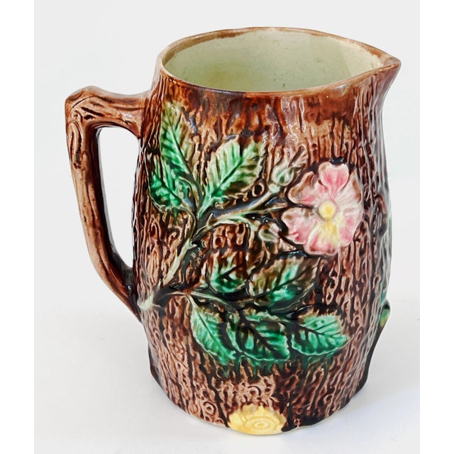 Antique 19th Century Majolica Faux Bois Pitcher With Pink Dogwood ...