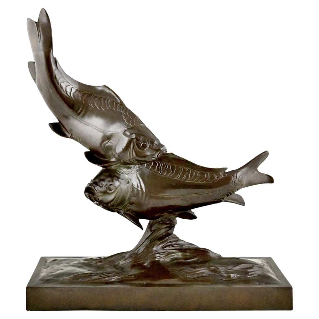 Santiago Bonome, Art Deco Sculpture of Two Carp Fish, 1930, Bronze ...