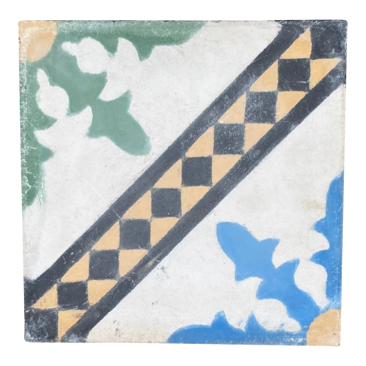 Moroccan Hand-Painted Cement Tile With Traditional Fez Design | Chairish