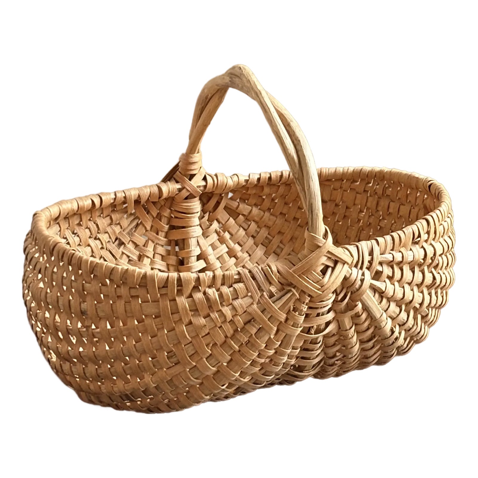 Small Late-20th Century Buttocks Basket W/ Twisted Wood Handle | Chairish