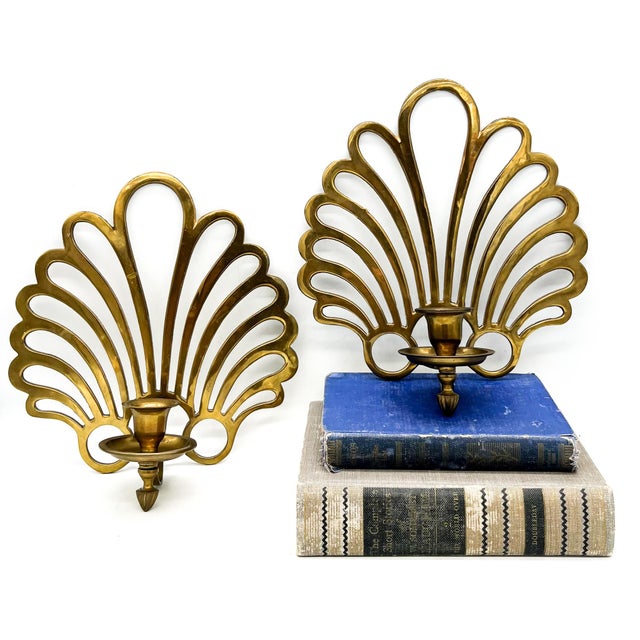 Vintage Brass Peacock Fan Wall Hanging Candle Sconces - a Pair | Chairish