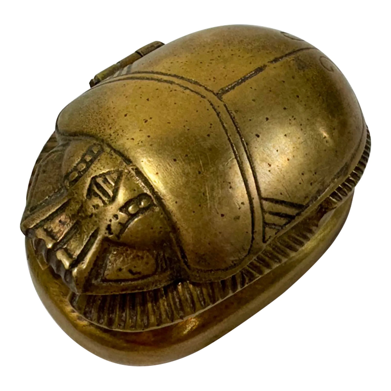 Vintage Brass Egyptian Revival Scarab Lidded Box With Hieroglyphics ...