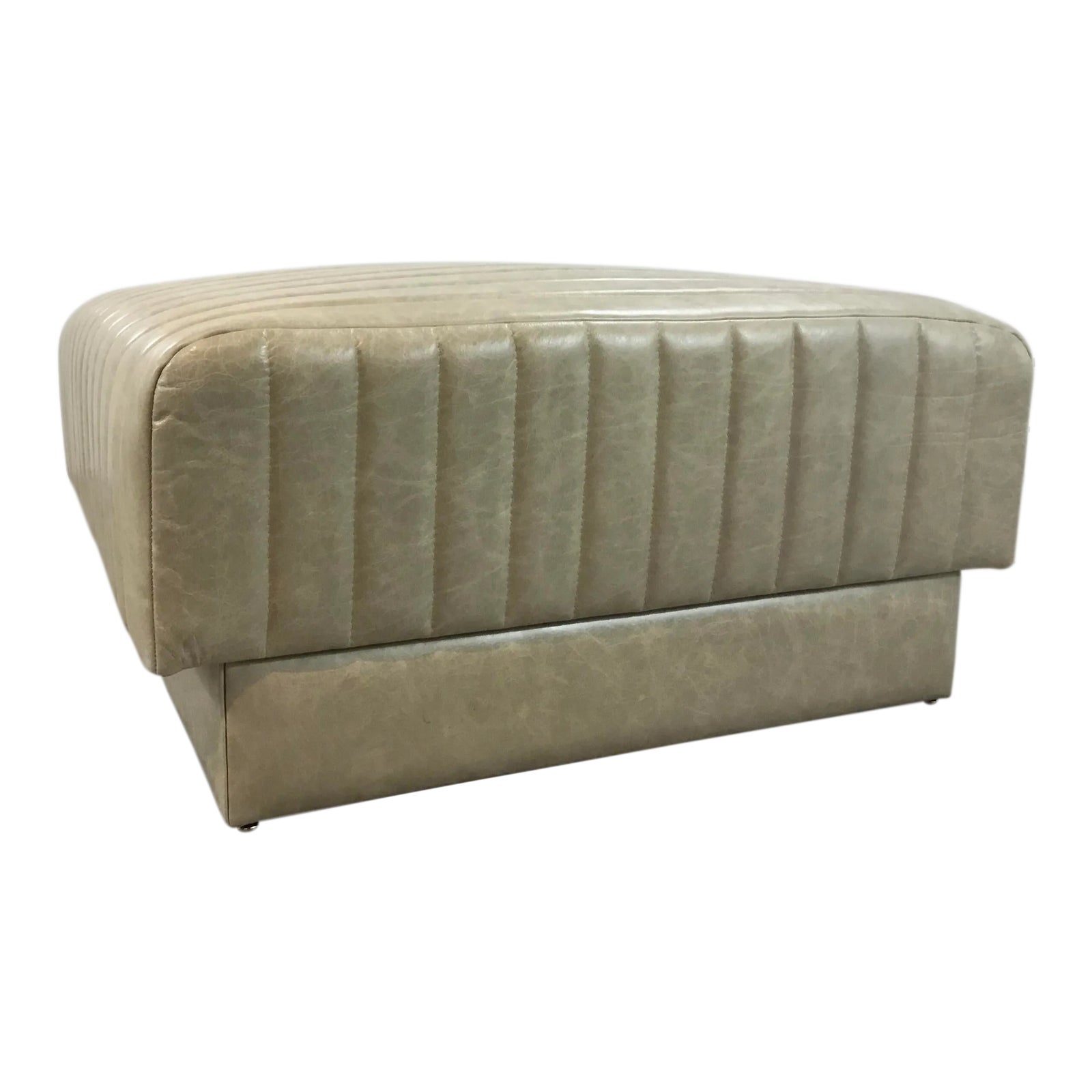 Modern Channeled Creamy Beige Leather Cocktail Ottoman | Chairish