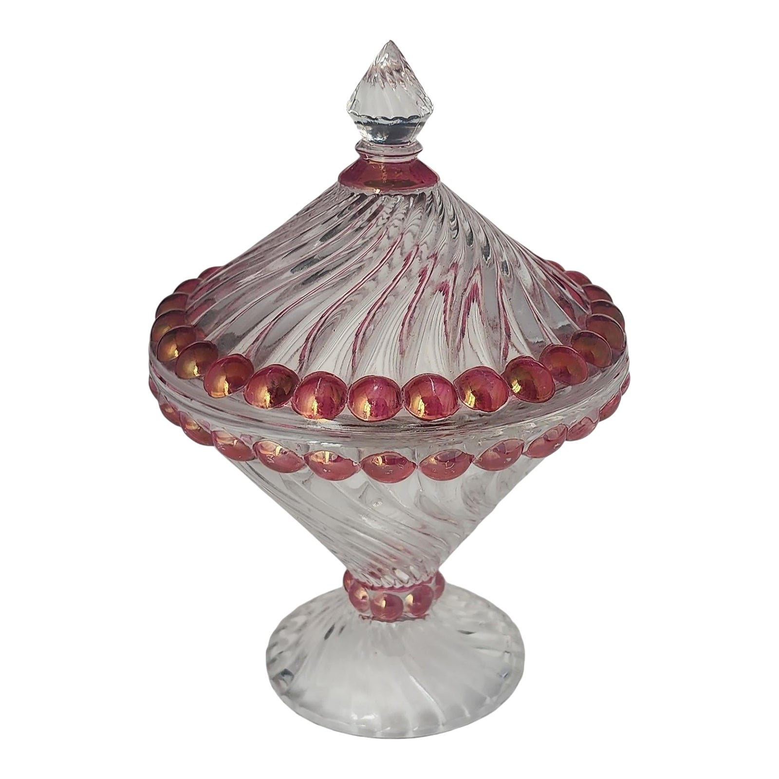 Westmoreland Vintage Swirl & Ball Ruby Red Flash Lidded Candy Dish ...