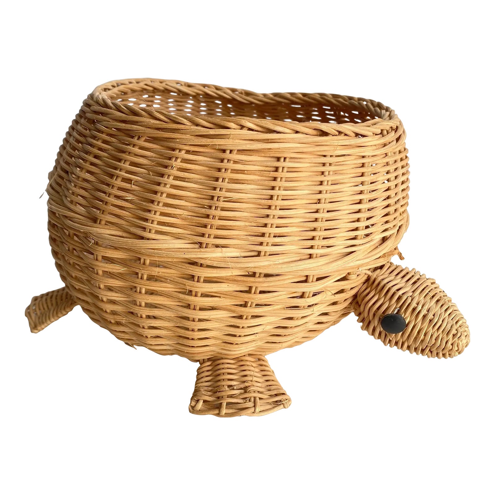 Vintage 60s Wicker Turtle Basket Planter Boho Chic Plant Holder | Chairish