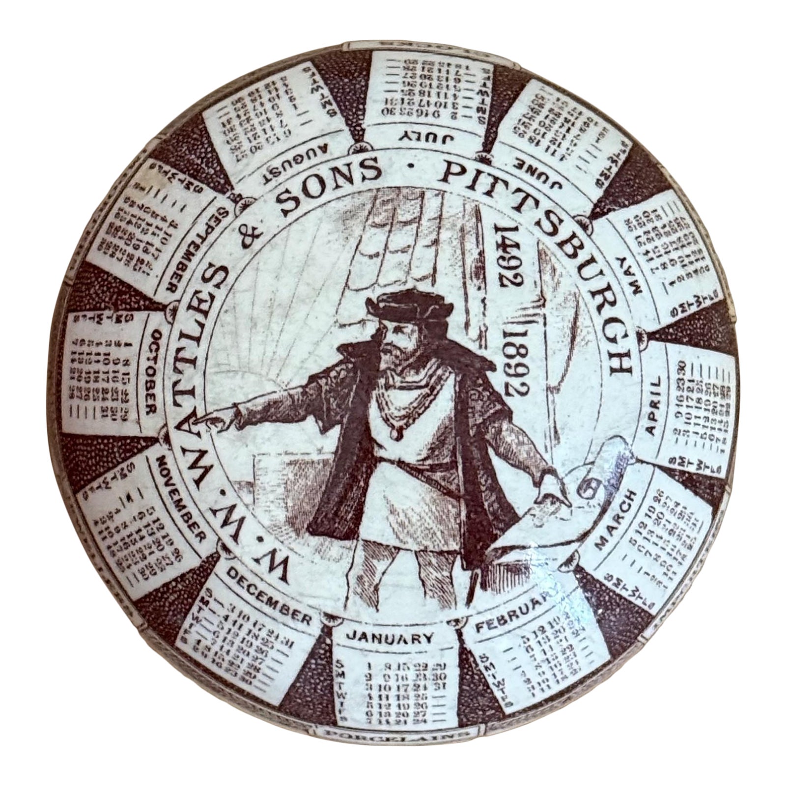 1892 Antique Ceramic Calendar Paperweight W. W. Wattles & Sons ...