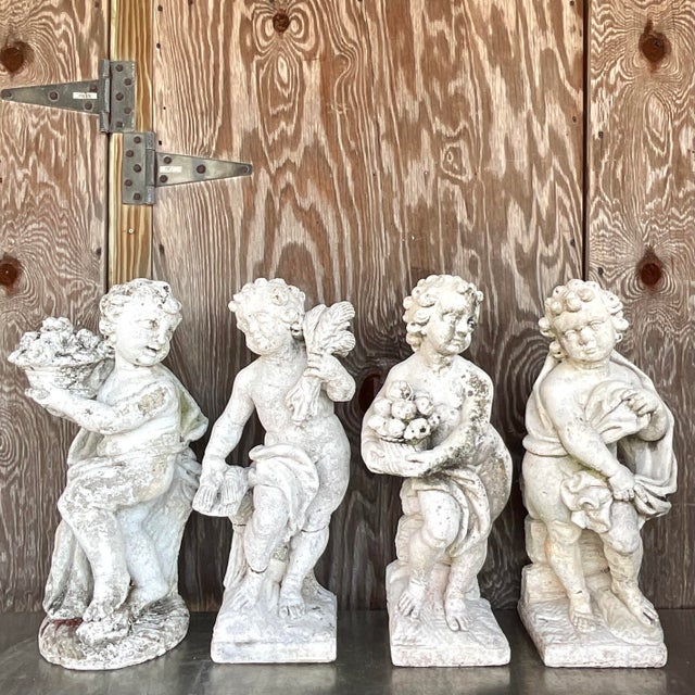 Vintage Regency Cast Concrete Four Seasons Statues - Set of Four | Chairish