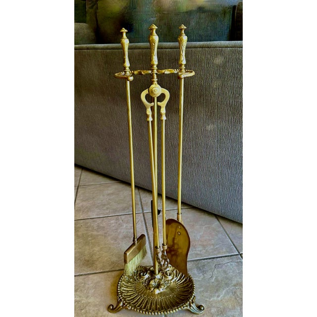 Set Shell Brass Clam Nautical Fireplace Tool Set | Chairish