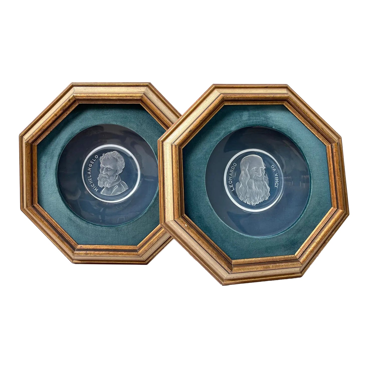 1970 Val St. Lambert Etched Crystal Intaglio Plates of Michelangelo and ...