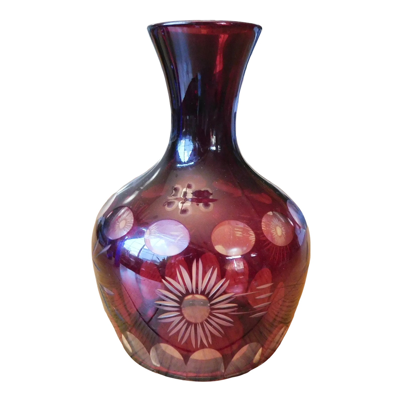 1960s Red Cut to Clear Carafe or Vase # 6067 | Chairish
