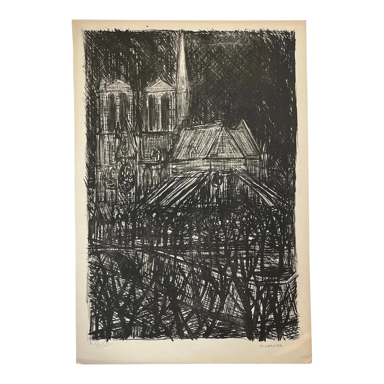 Cathedral of Notre Dame Lithograph by Maurice Verdier C.1950 | Chairish