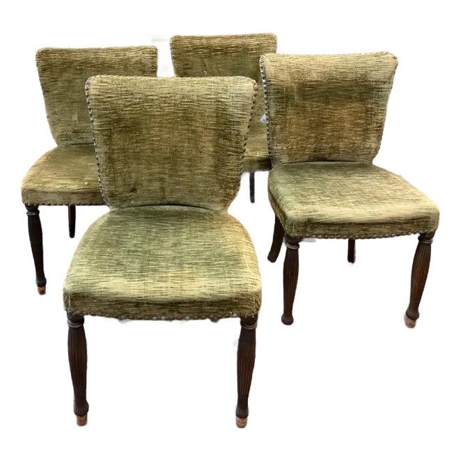 Mid Century Upholstered Dining Chairs With Nail Heads | Chairish
