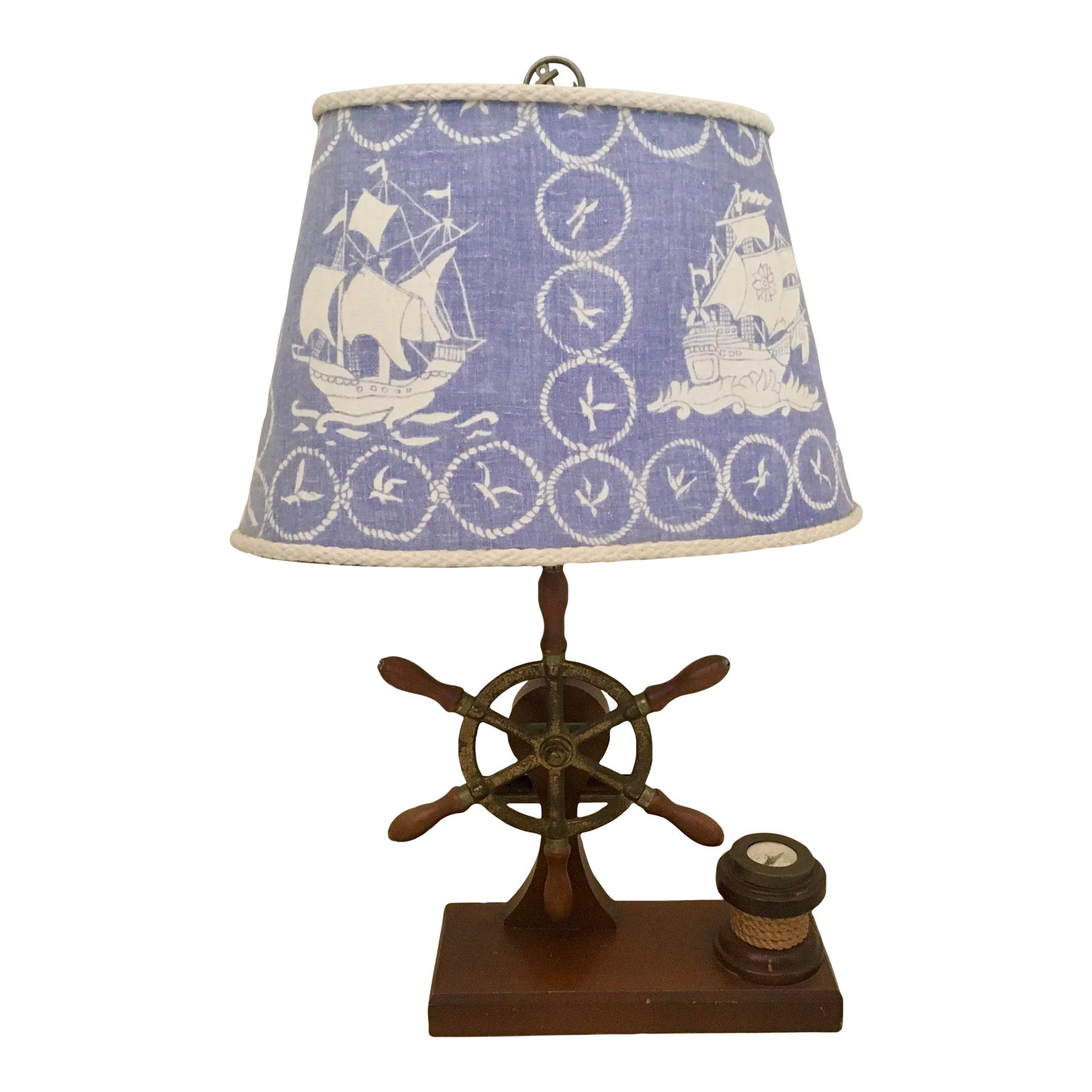 Vintage Mid-Century Ship Wheel Table Lamp With Brass Compass | Chairish