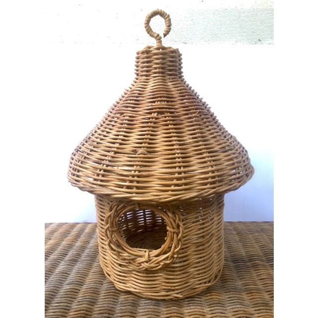 Vintage Natural Woven Wicker Rattan Bird Hut | Chairish