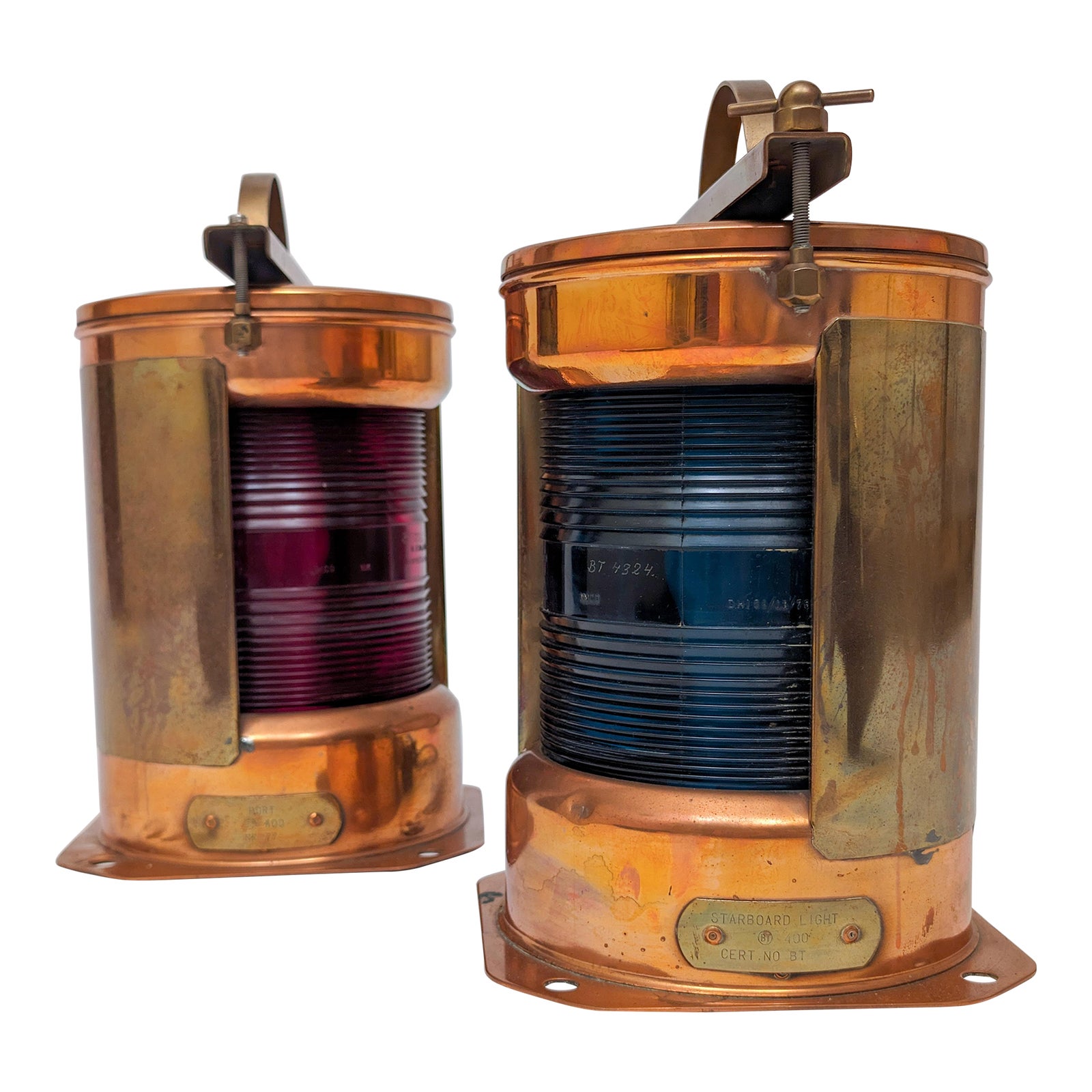Pair of Port and Starboard Copper Ship's Navigational Lights ...