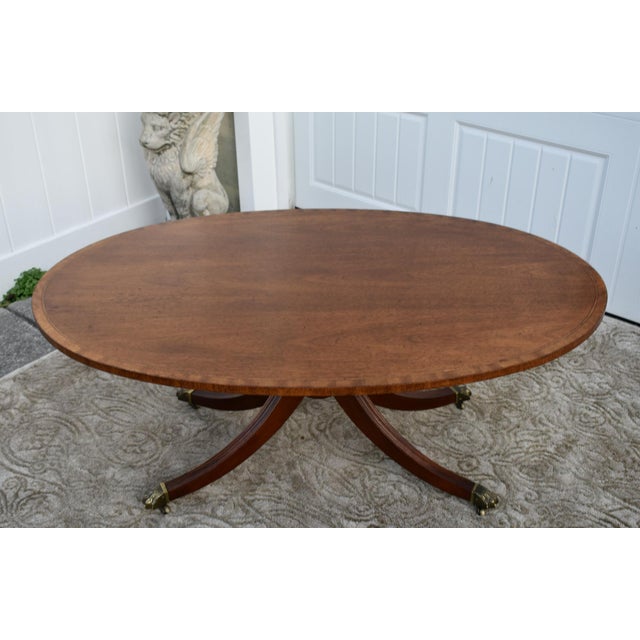 Vintage Council Inlaid Mahogany Oval Coffee Table W/Brass Capped Feet ...