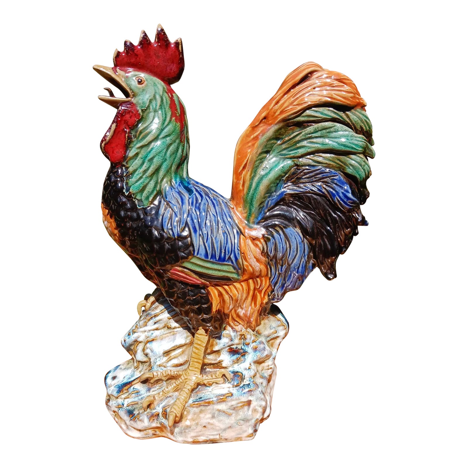 Late 20th Century Hand Painted Chinese Ceramic Rooster | Chairish