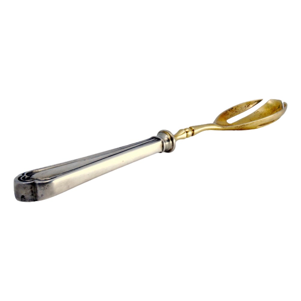 Silver Spaghetti Spoon with Golden Shell and Handle | Chairish