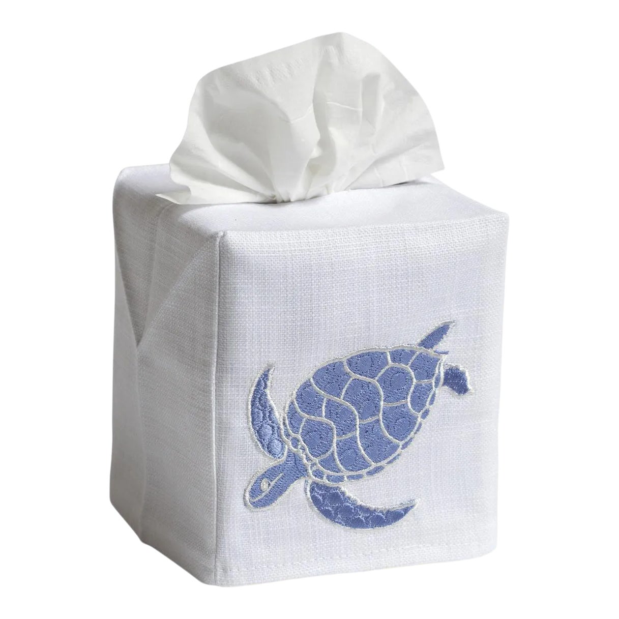 Blue Swimming Turtle Tissue Box Cover in White Linen & Cotton ...