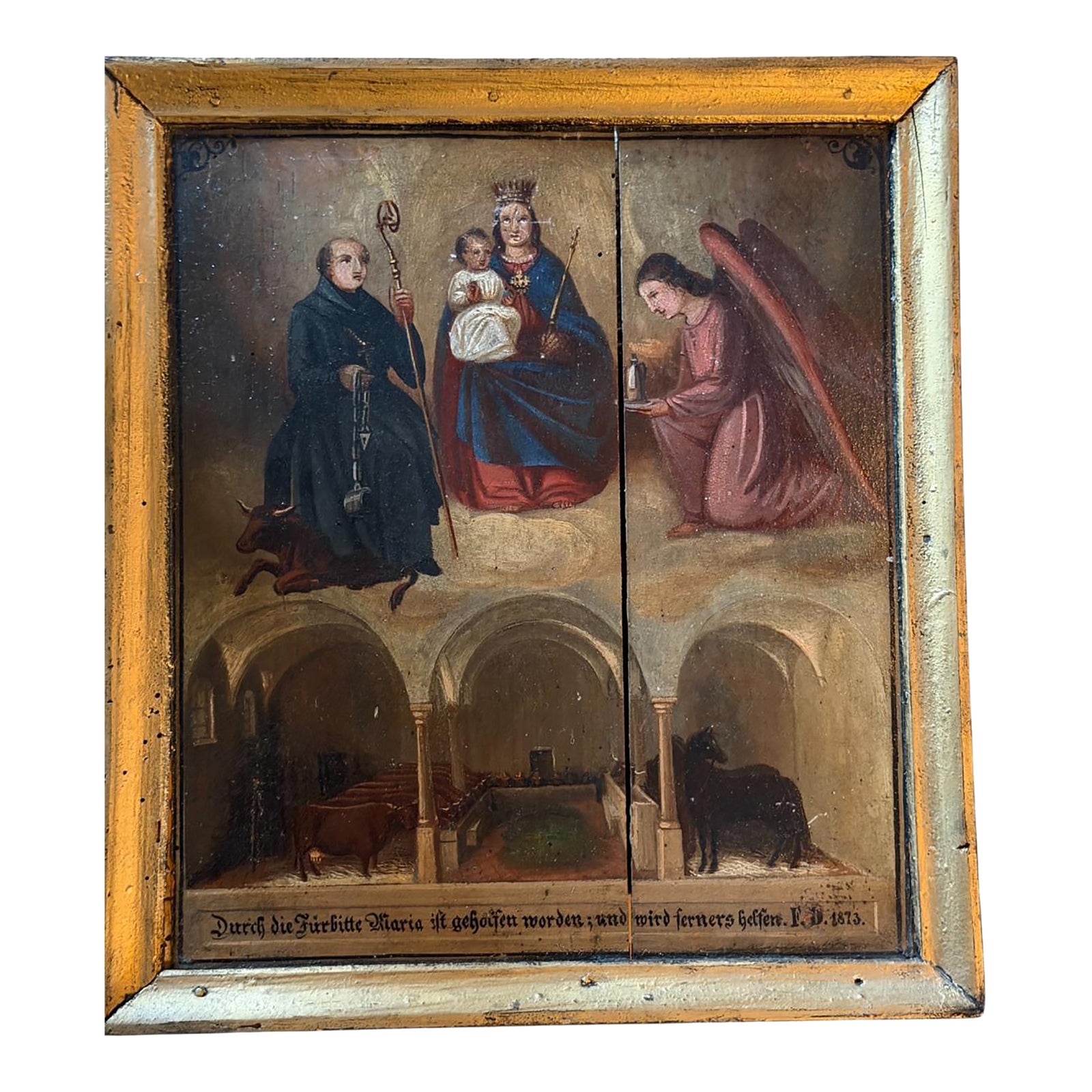 Mid 19th Century Religious Painting Maria Mary Baby Jesus in Stable ...