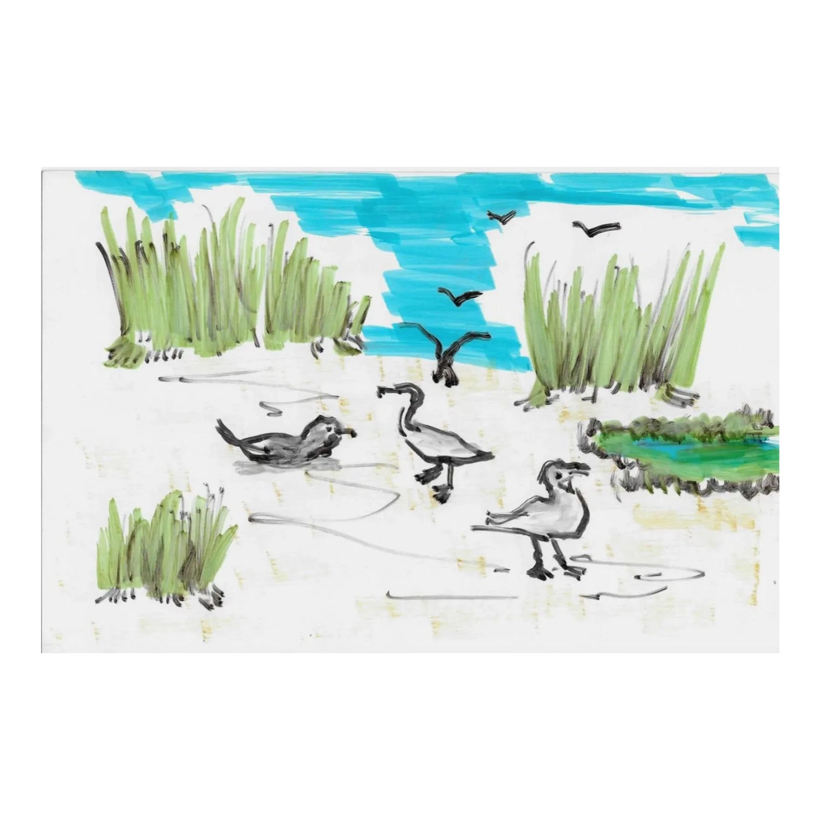 1965 Alexandra Merker Sherwood Island Beach Scene | Chairish