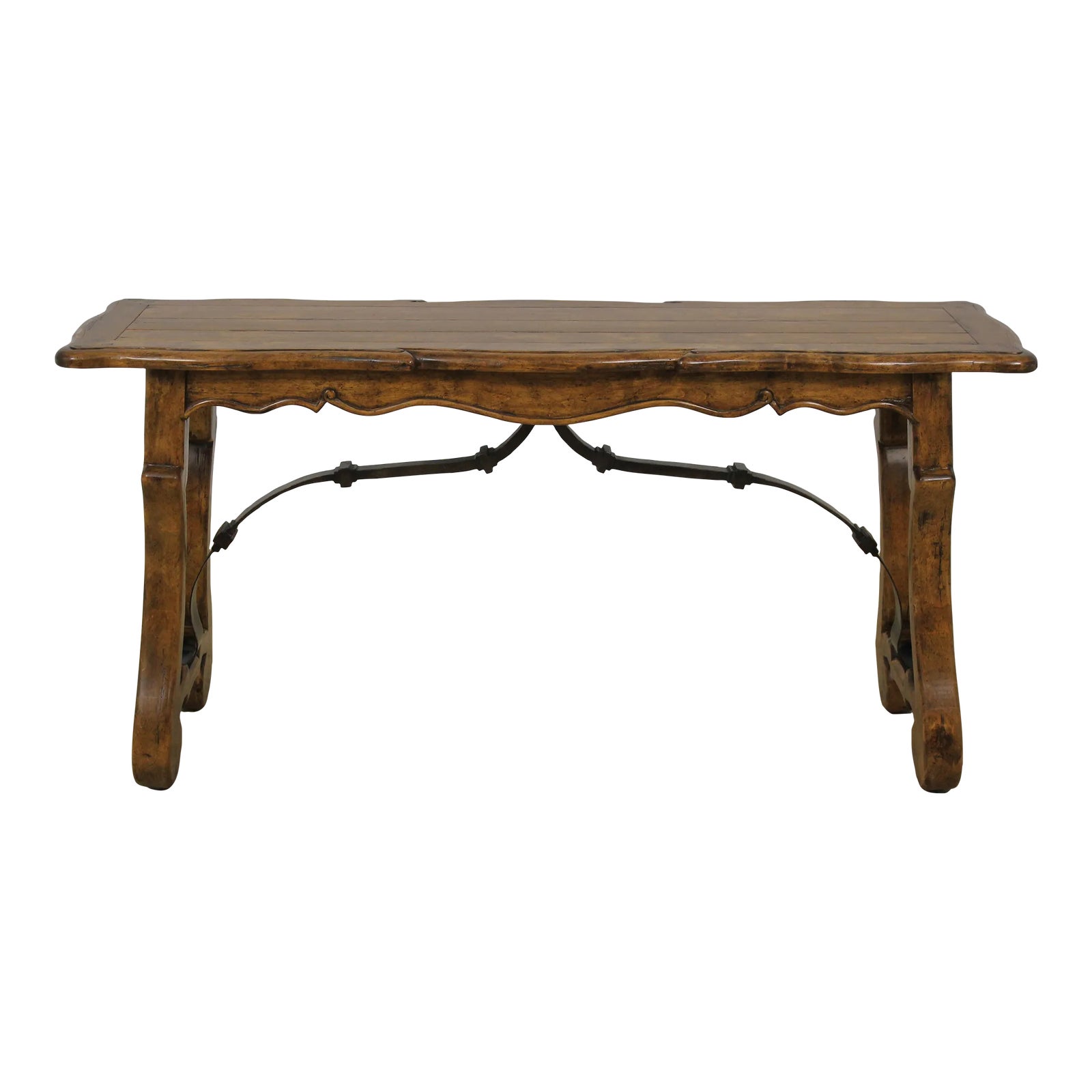 Bausman Country French Style Wood & Iron Console Table | Chairish