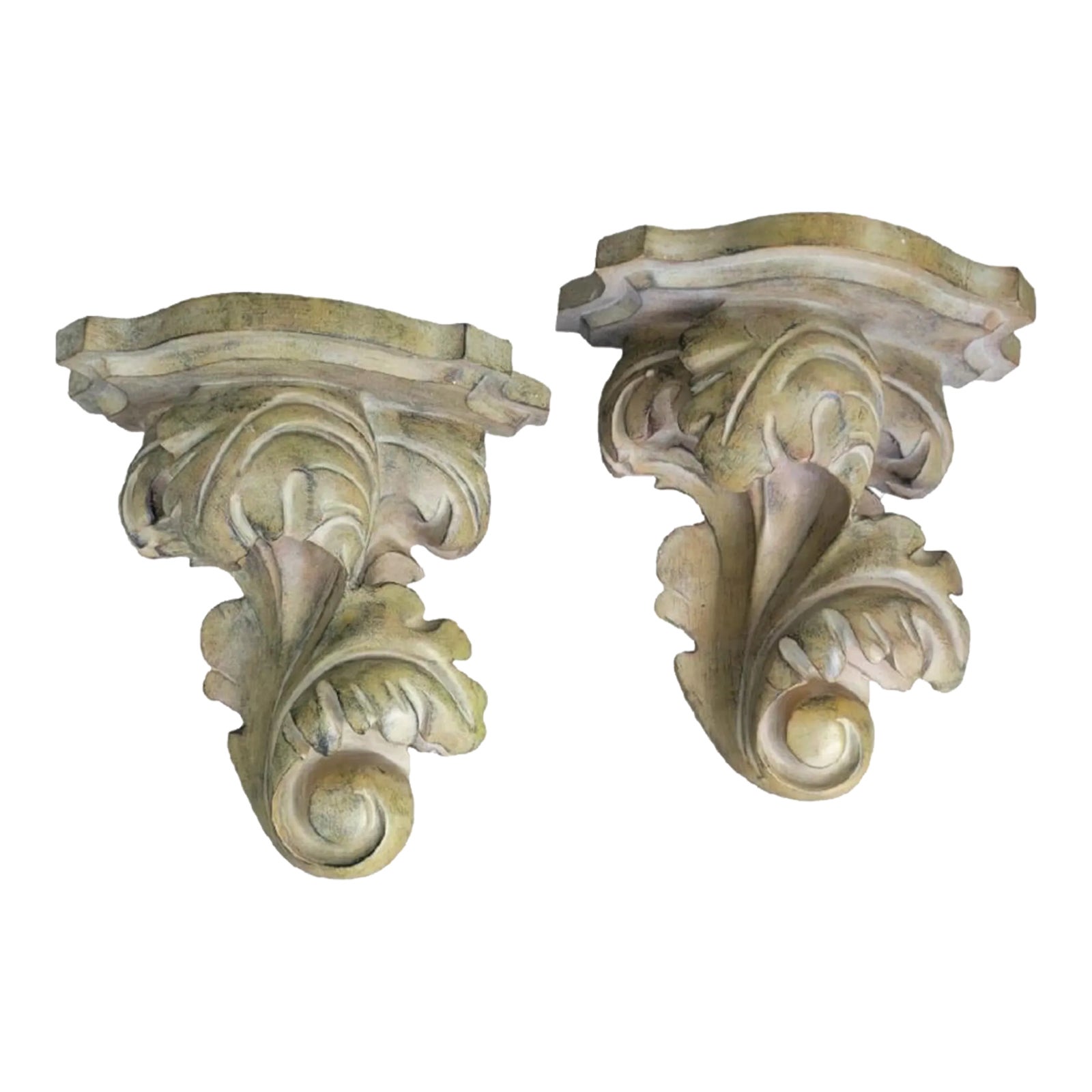Vintage Acanthus Leaf Pale Sage Green Wall Sconce Brackets- a Pair ...