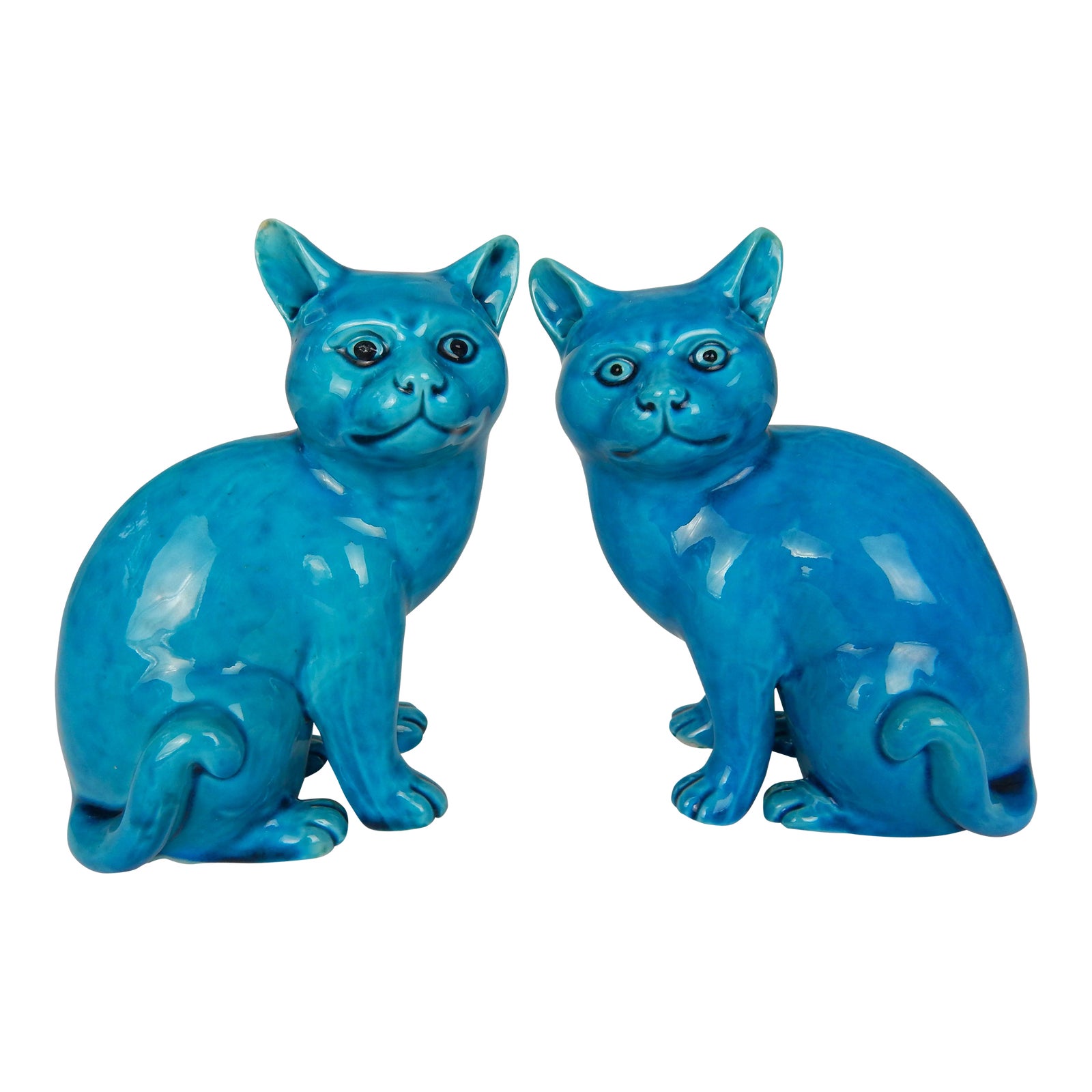 Early 20th Century Chinese Export Turquoise Blue Cat Figures, a Pair ...