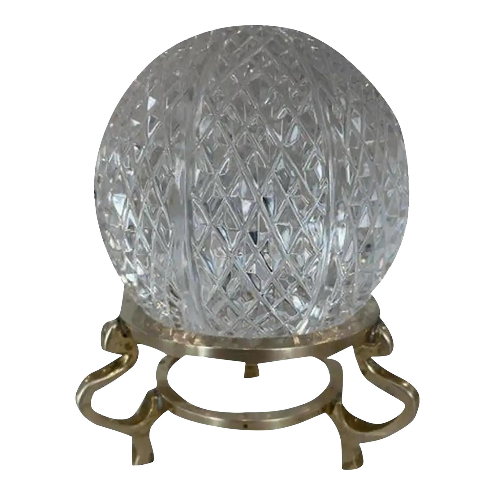 Vintage Hand Cut Crystal Ball & Brass Stand | Chairish
